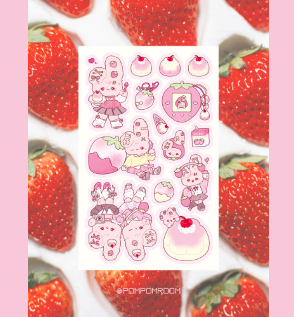 Strawberry Milk Pudding Seal Sticker