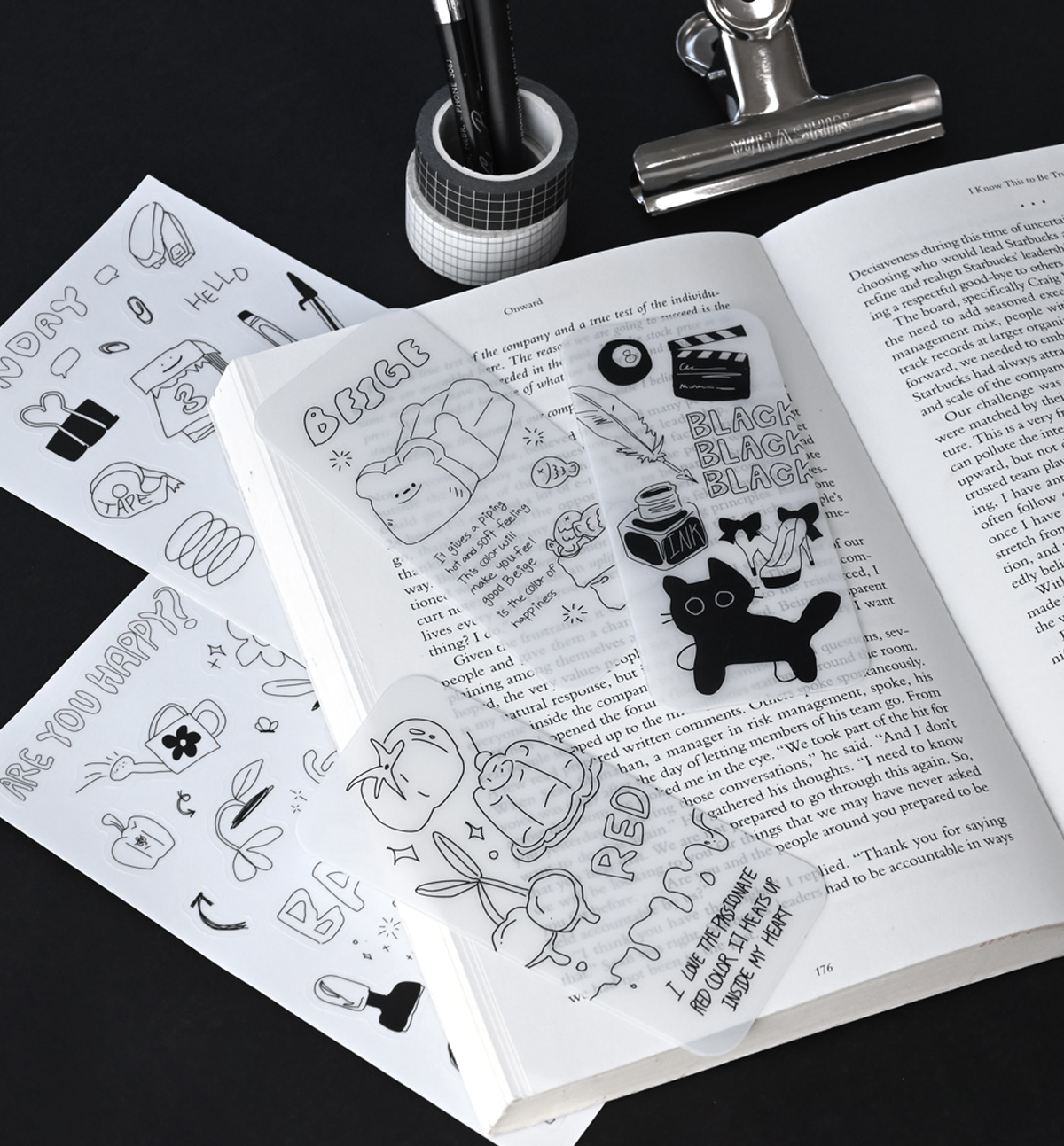 Little Doodle Acrylic Hard Bookmark [Black]